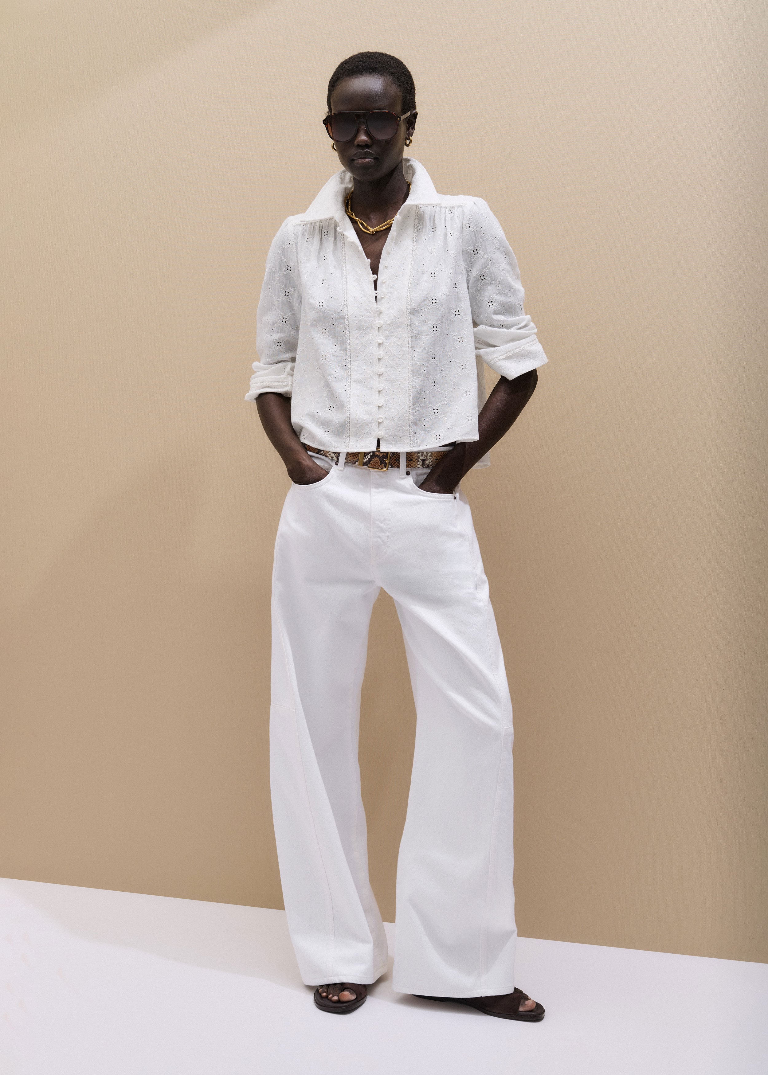 ME+EM ME+EM Embroidered Cotton Broderie Cropped Blouse